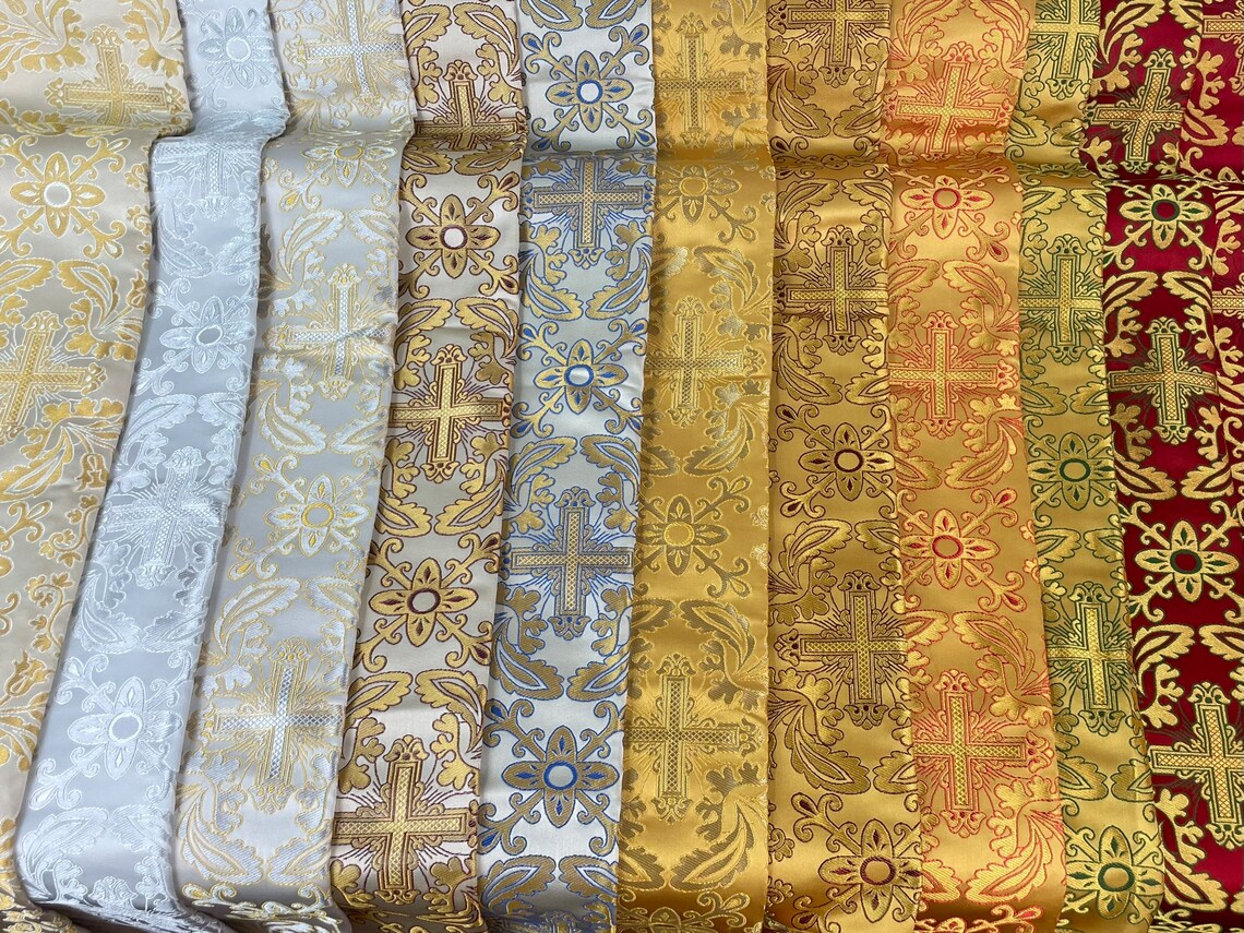 Ecclesiastical Greek Metallic Jacquard Brocade Fabric With Crosses and ...