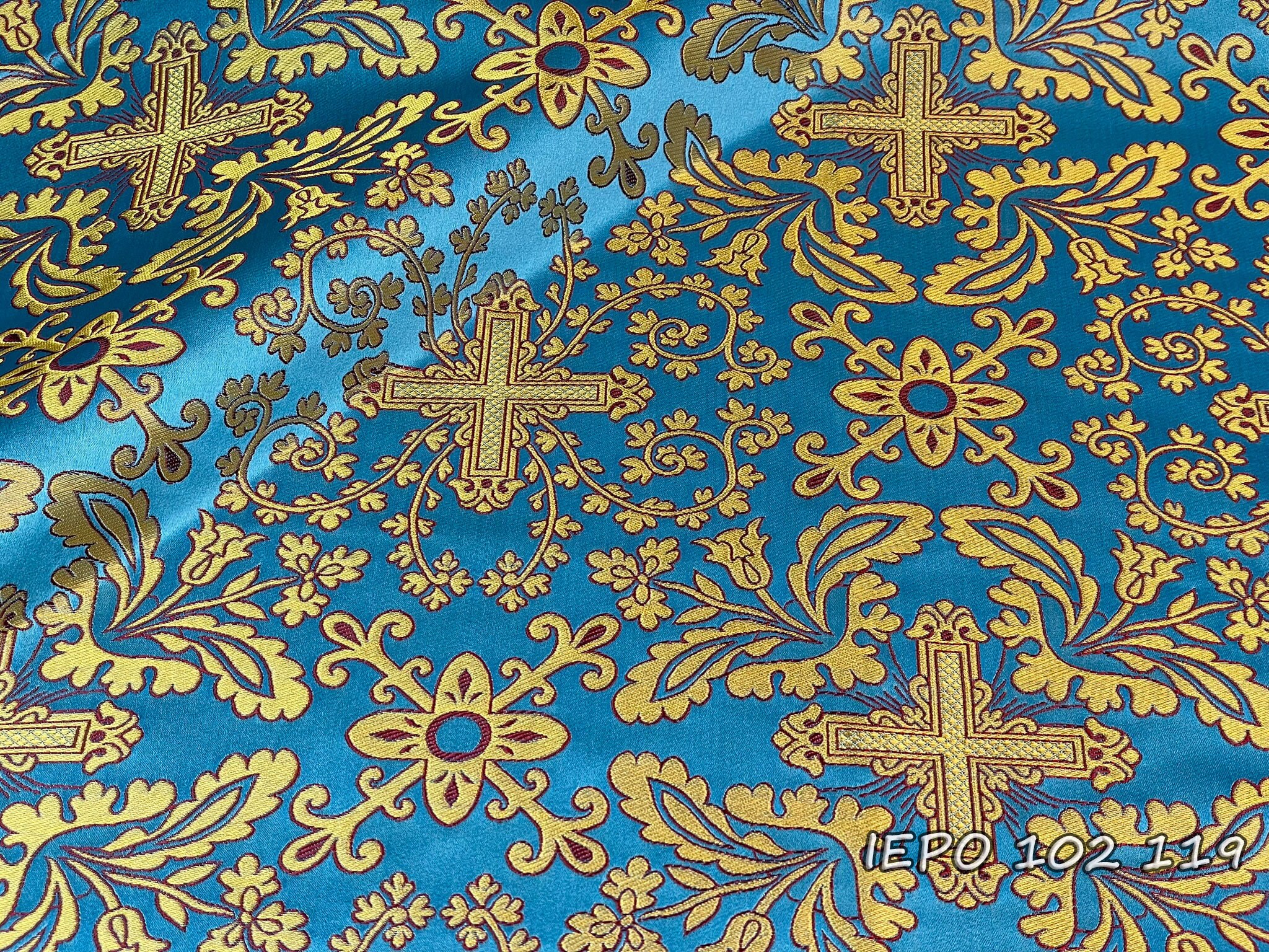 Ecclesiastical Greek Metallic Jacquard Brocade Fabric With Crosses and ...