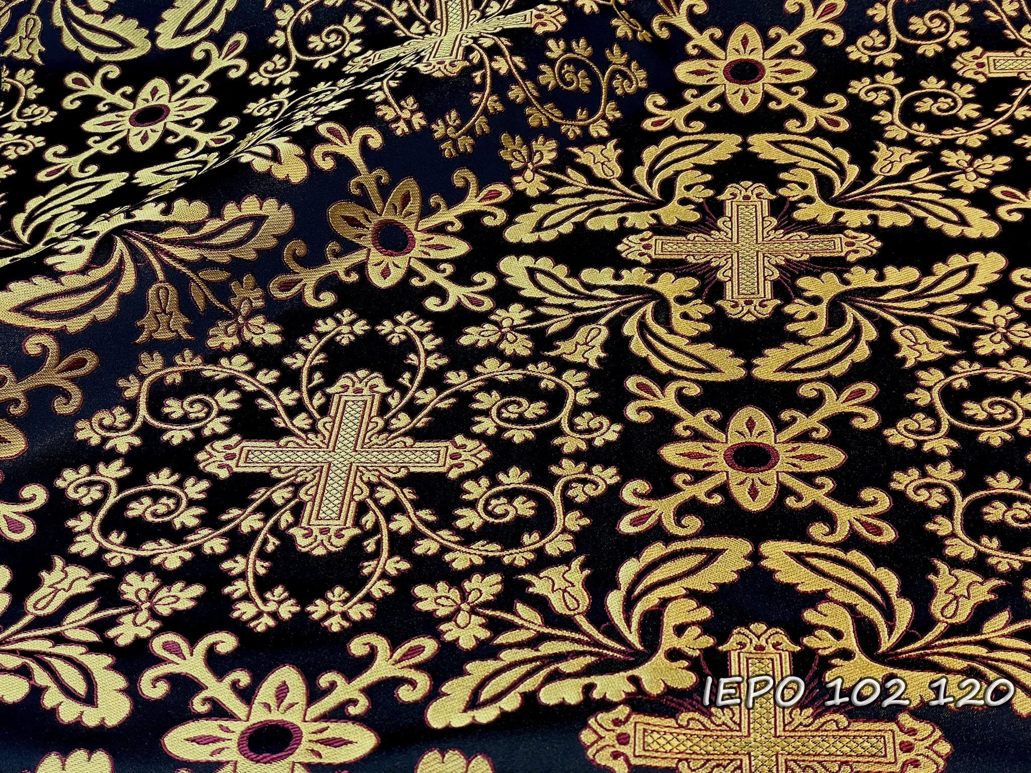 Ecclesiastical Greek Metallic Jacquard Brocade Fabric With Crosses and ...