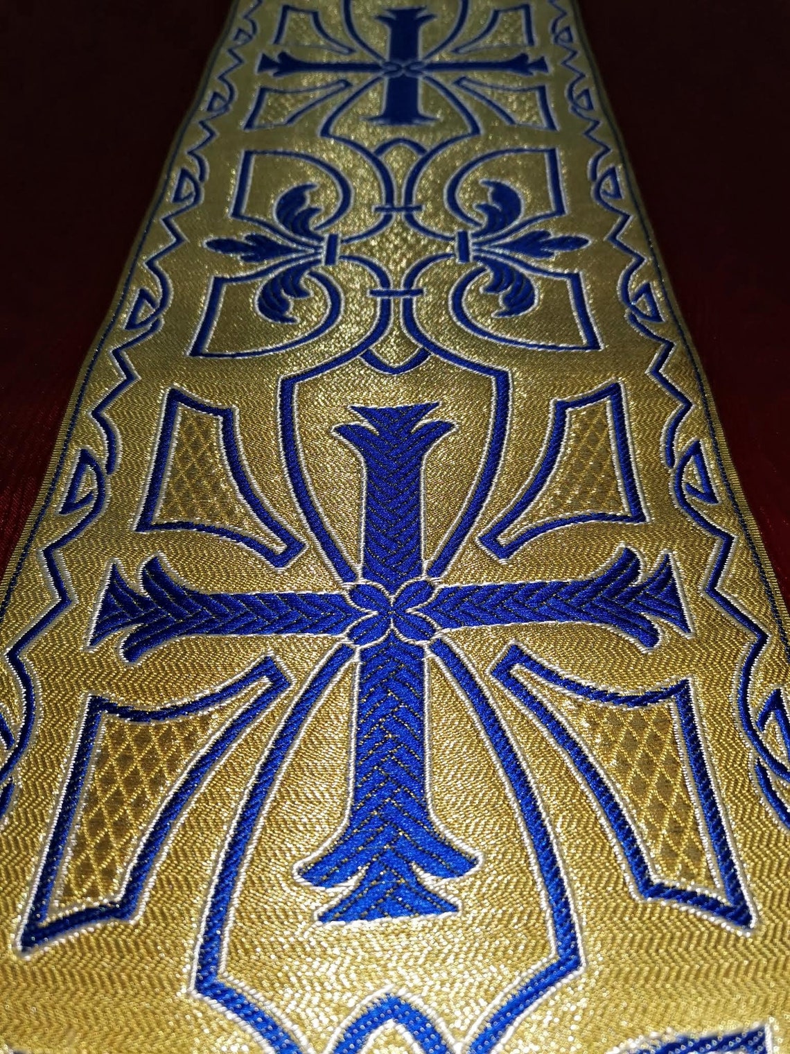 Gold Blue Cross Pattern Liturgical Metallic Gallon Trim 16 Cm | Etsy