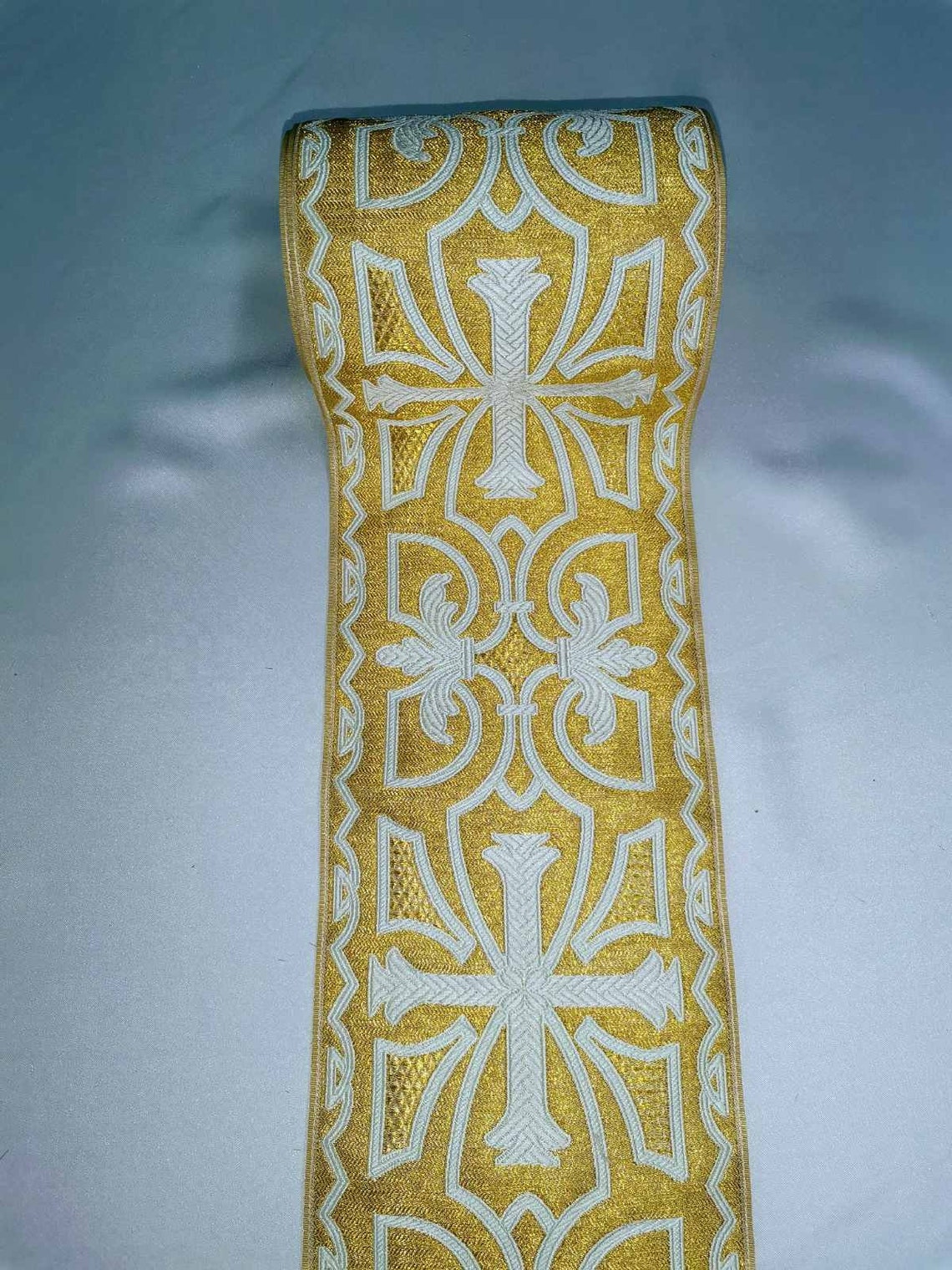 Cross Pattern/liturgical Vestments Jacquard Metallic Gallon - Etsy