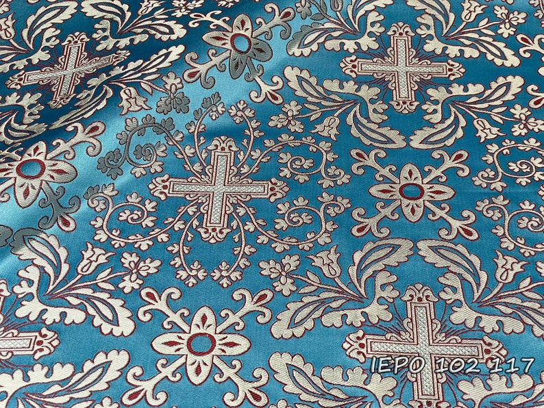 Ecclesiastical Greek Metallic Jacquard Brocade Fabric With Crosses and ...