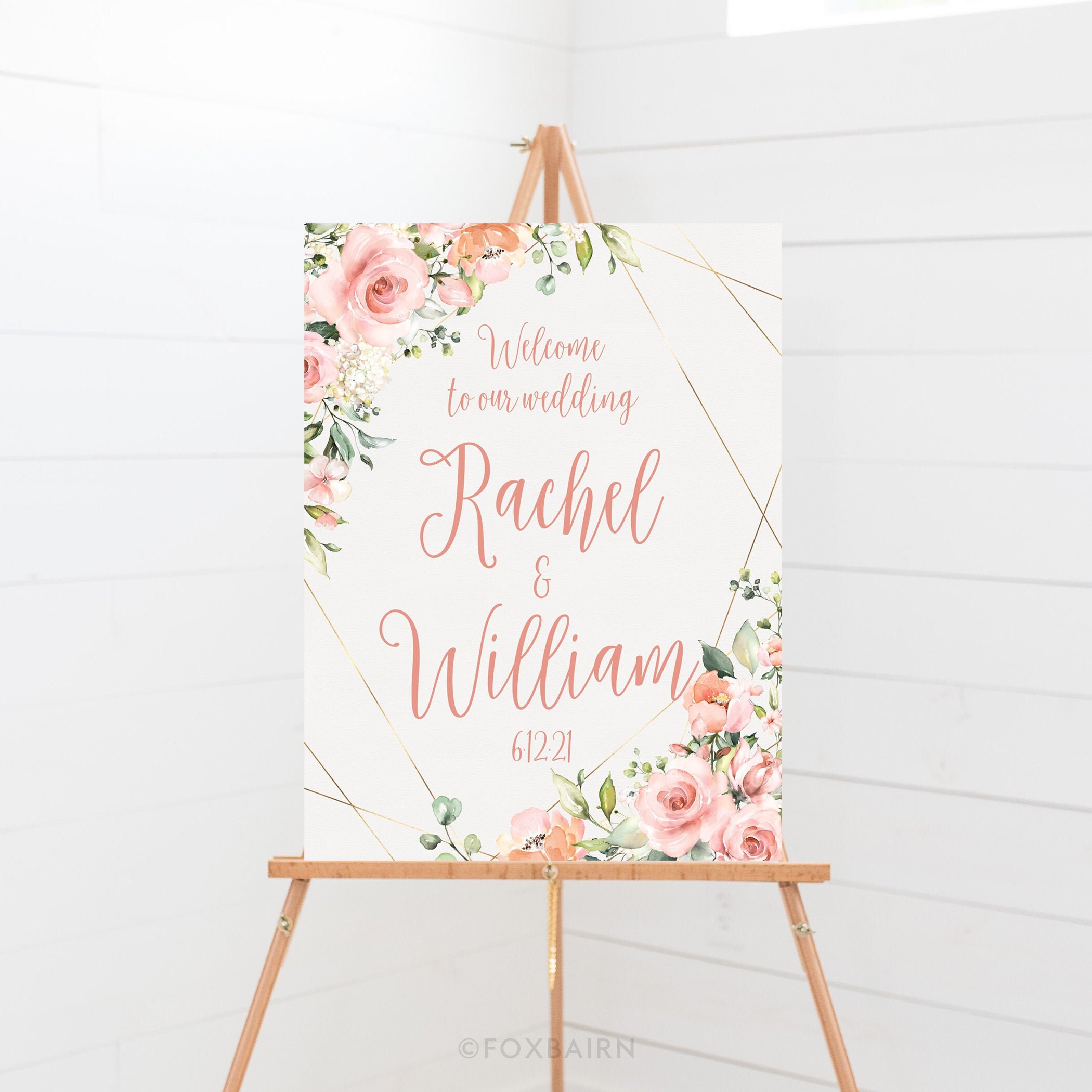 Wedding Welcome Sign Blush Gold Geometric Large Custom | Etsy