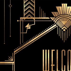 Gatsby Wedding Welcome Sign, Gold and Black Roaring 20's Art Deco ...