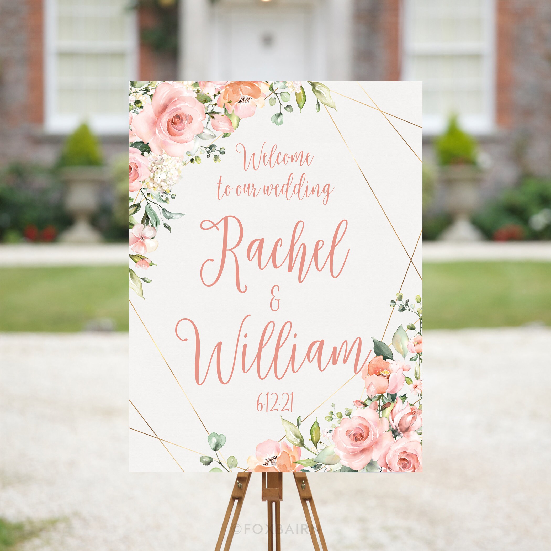 Wedding Welcome Sign Blush Gold Geometric Large Custom | Etsy