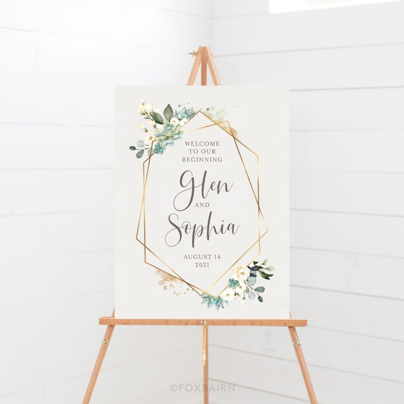 Geometric Succulent Wedding Welcome Sign Boho Southwest Gold - Etsy