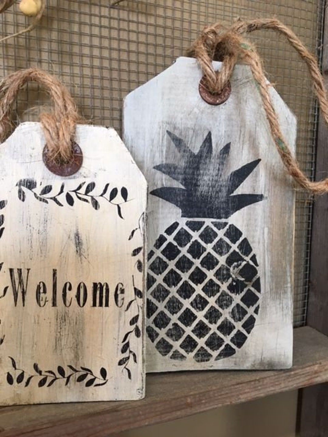 Rustic Painted Wooden Welcome Sign Set Tags. - Etsy