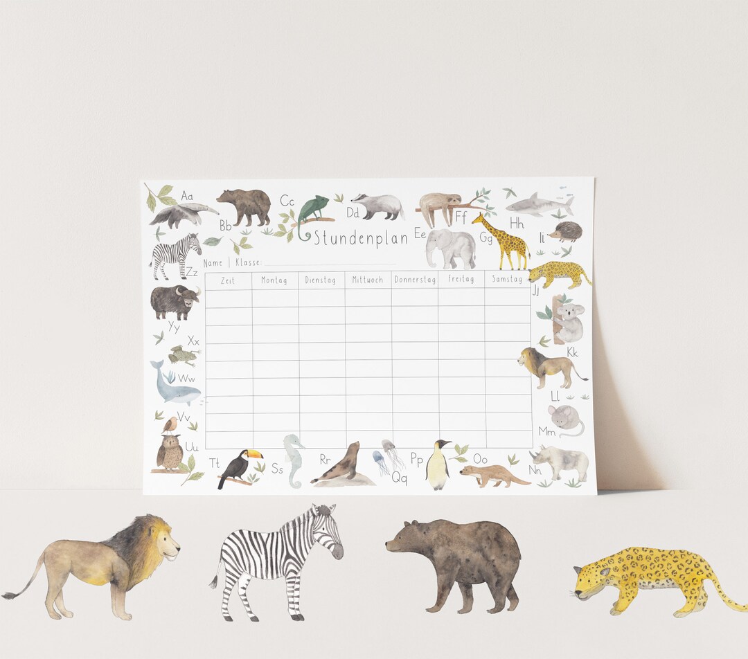 Timetable - ABC Animals - Etsy