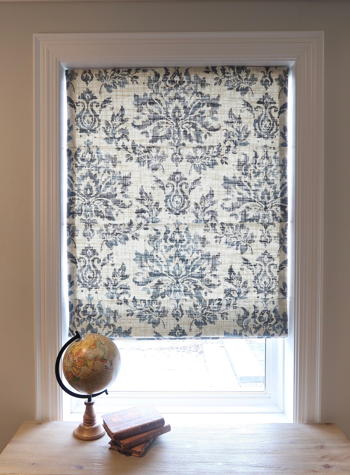 Damask Patterned Roman Shade | 100% Linen | Blinds | Window Shades ...