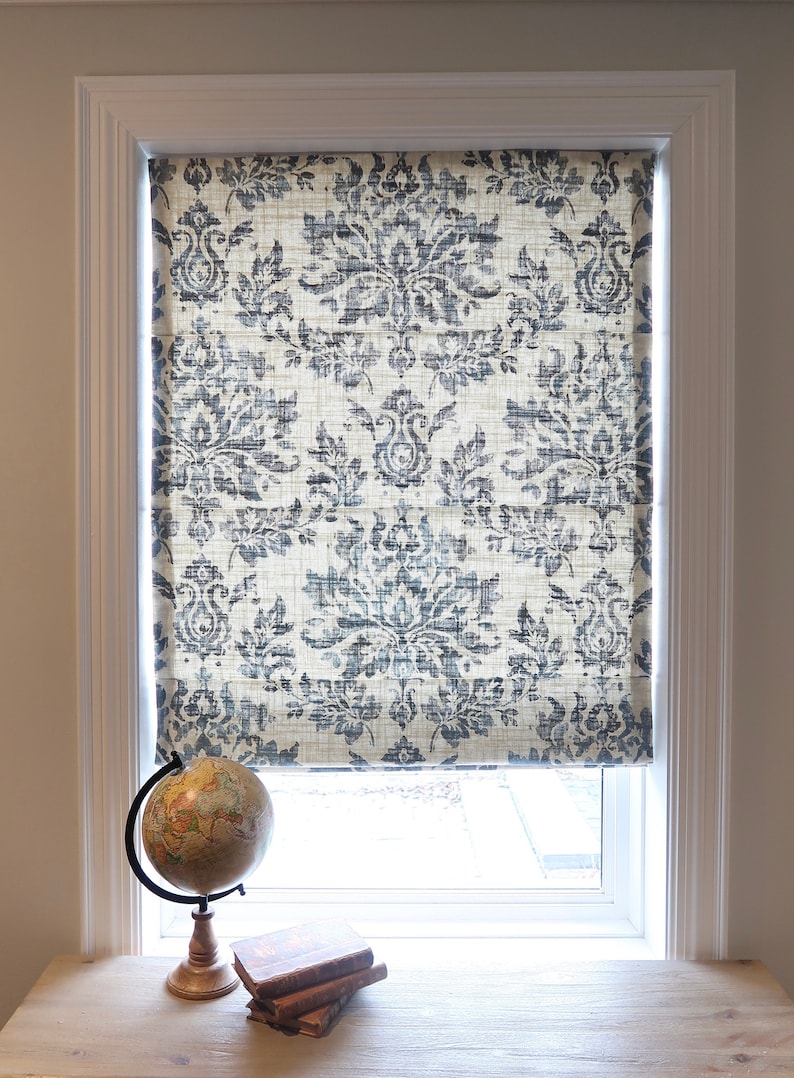Damask Patterned Roman Shade 100% Linen Blinds Window - Etsy