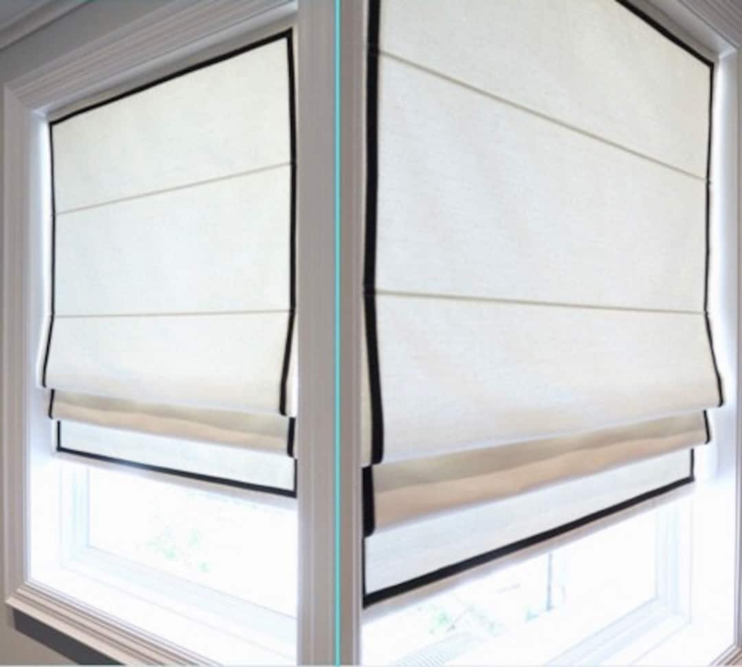Roman Shade Window Blind Curtains White Natural Custom Blackout Lining ...