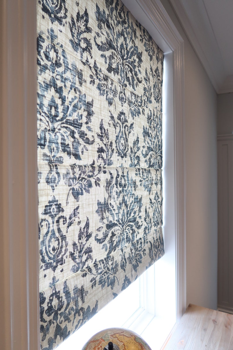 Damask Patterned Roman Shade 100% Linen Blinds Window - Etsy