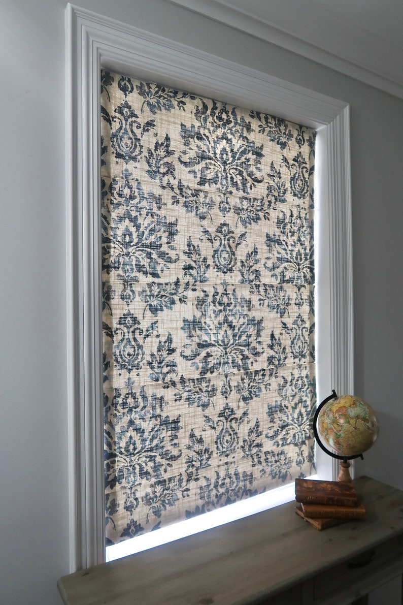 Damask Patterned Roman Shade 100% Linen Blinds Window - Etsy