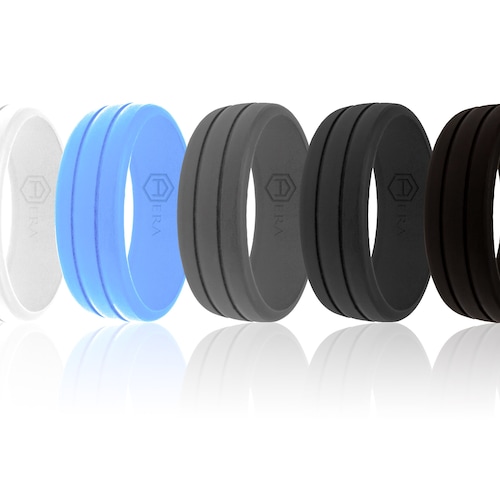 AERA Striped Silicone Wedding Band Ring Flexible Medical Grade | Etsy