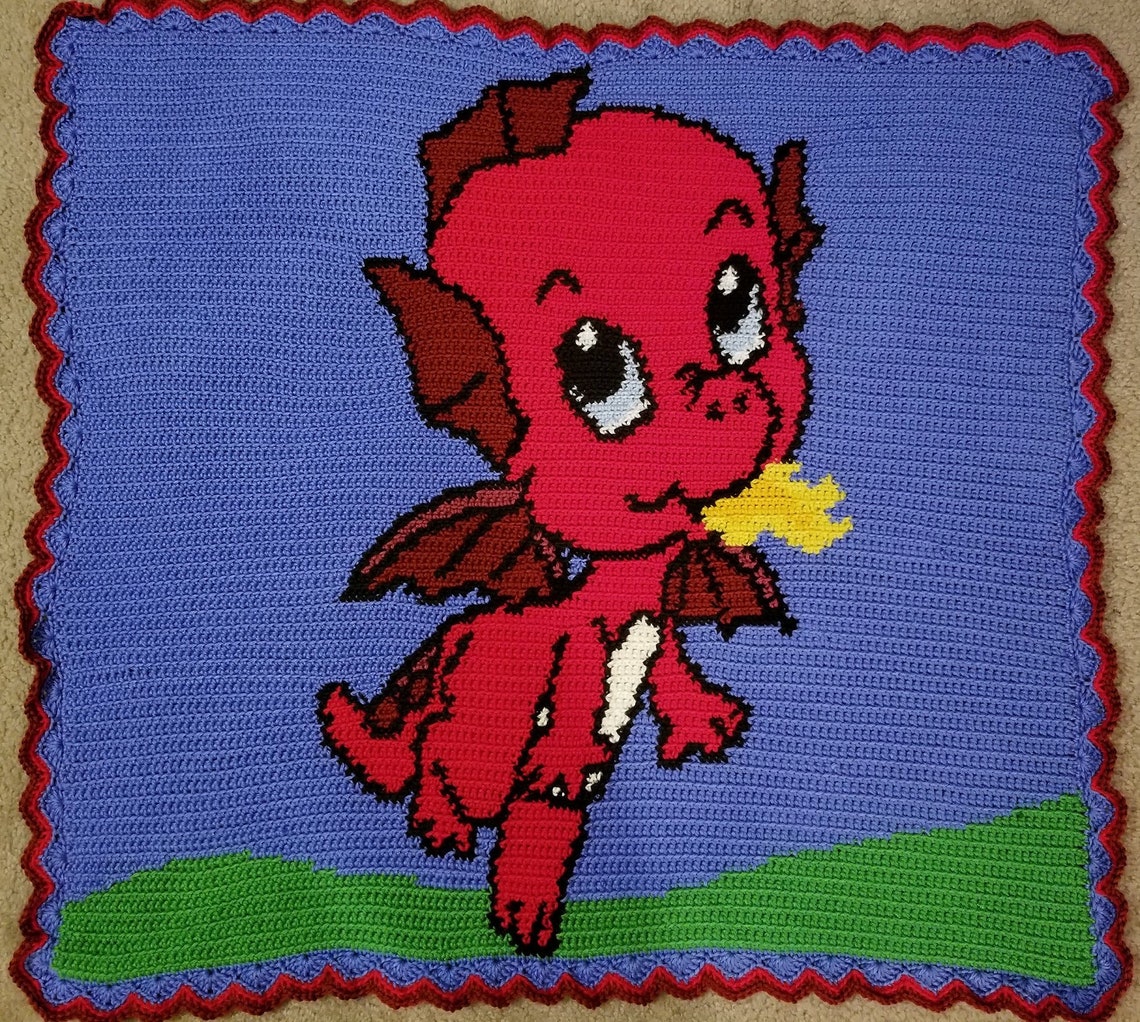 Baby Dragon Baby Blanket Grid Pattern - Etsy