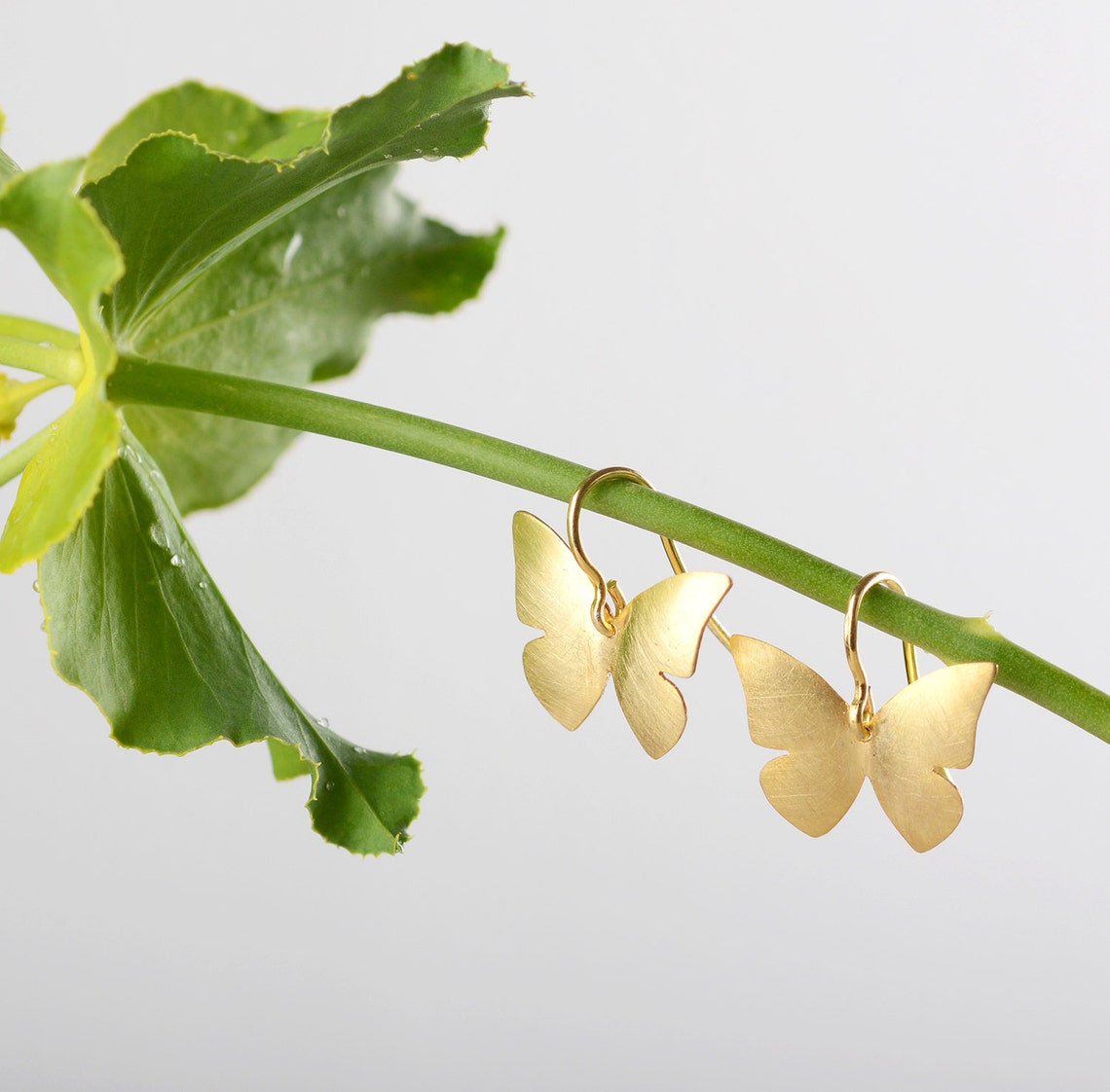 Golden Butterfly Earrings, Small Butterfly Earrings Made of Silver ...