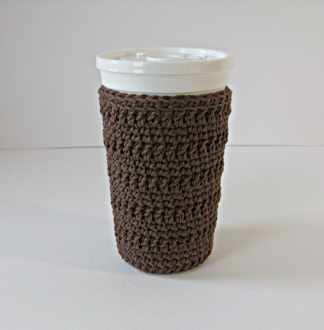 Crochet Cotton Drink Cup Holder in Brown, Hot & Cold Beverage Cup Cozy ...