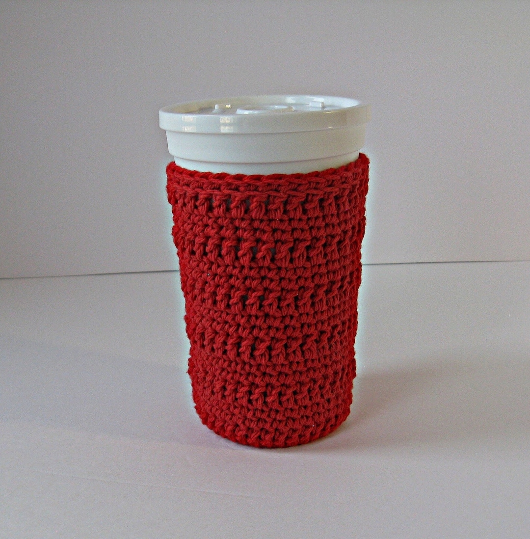 Red Crochet Cotton Drink Cup Holder, Hot & Cold Beverage Cup Cozy, Eco ...