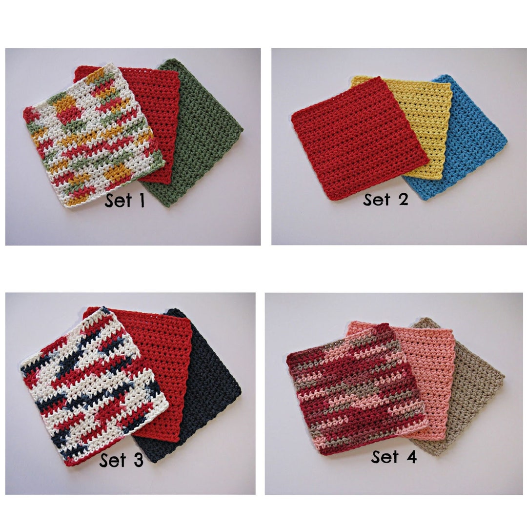 Colorful Crochet Dishcloths Set of 3, Crochet Exfoliating Face Cloths ...
