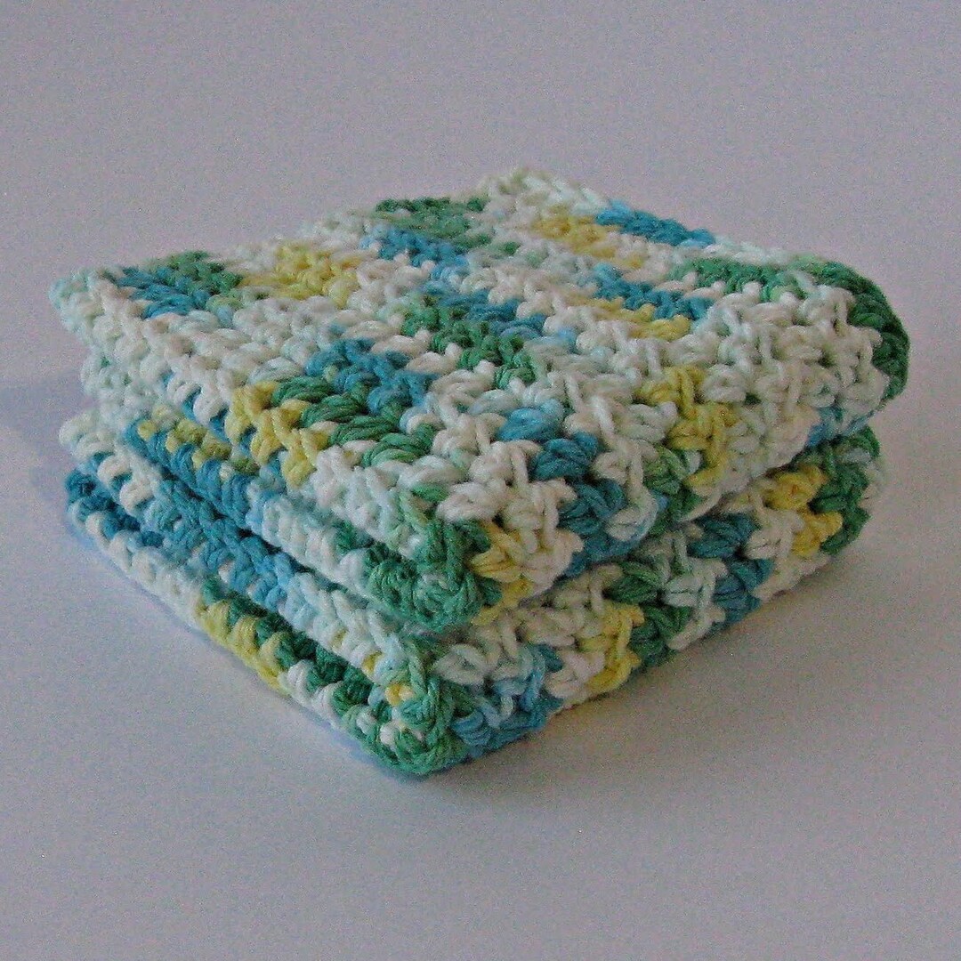 Crochet Cotton Dishcloths Set of 2 in Spring Colors, 2-piece Spa ...