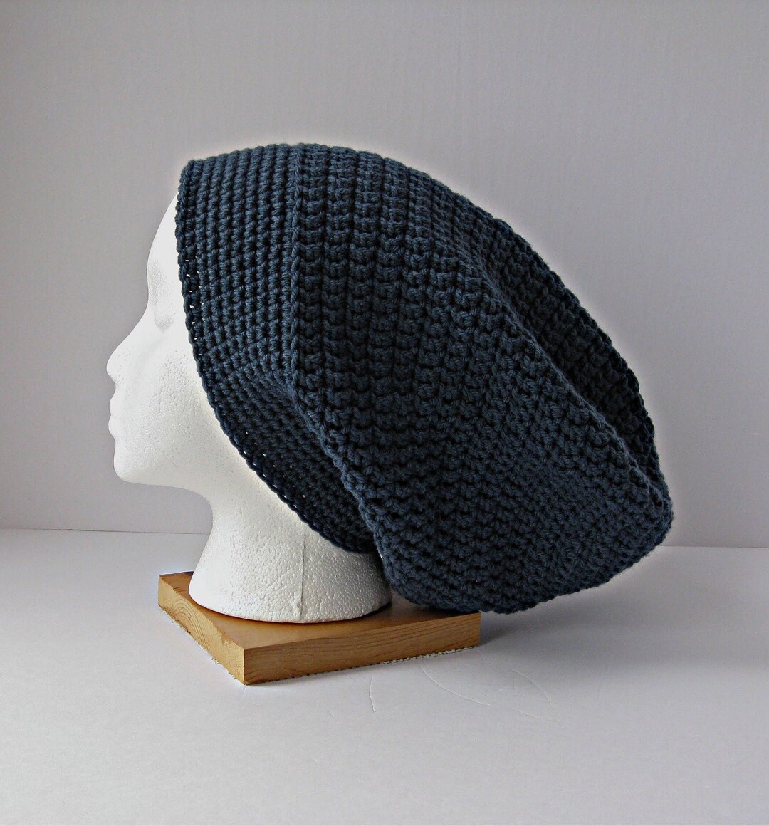Oversized Unisex Indigo Blue Crochet Slouchy Hat, XL Dark Blue Crochet ...