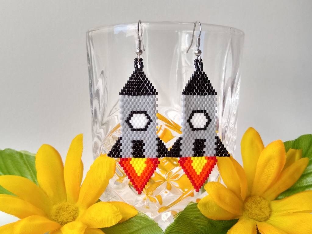 Beaded Rocket Ship Earrings - Etsy