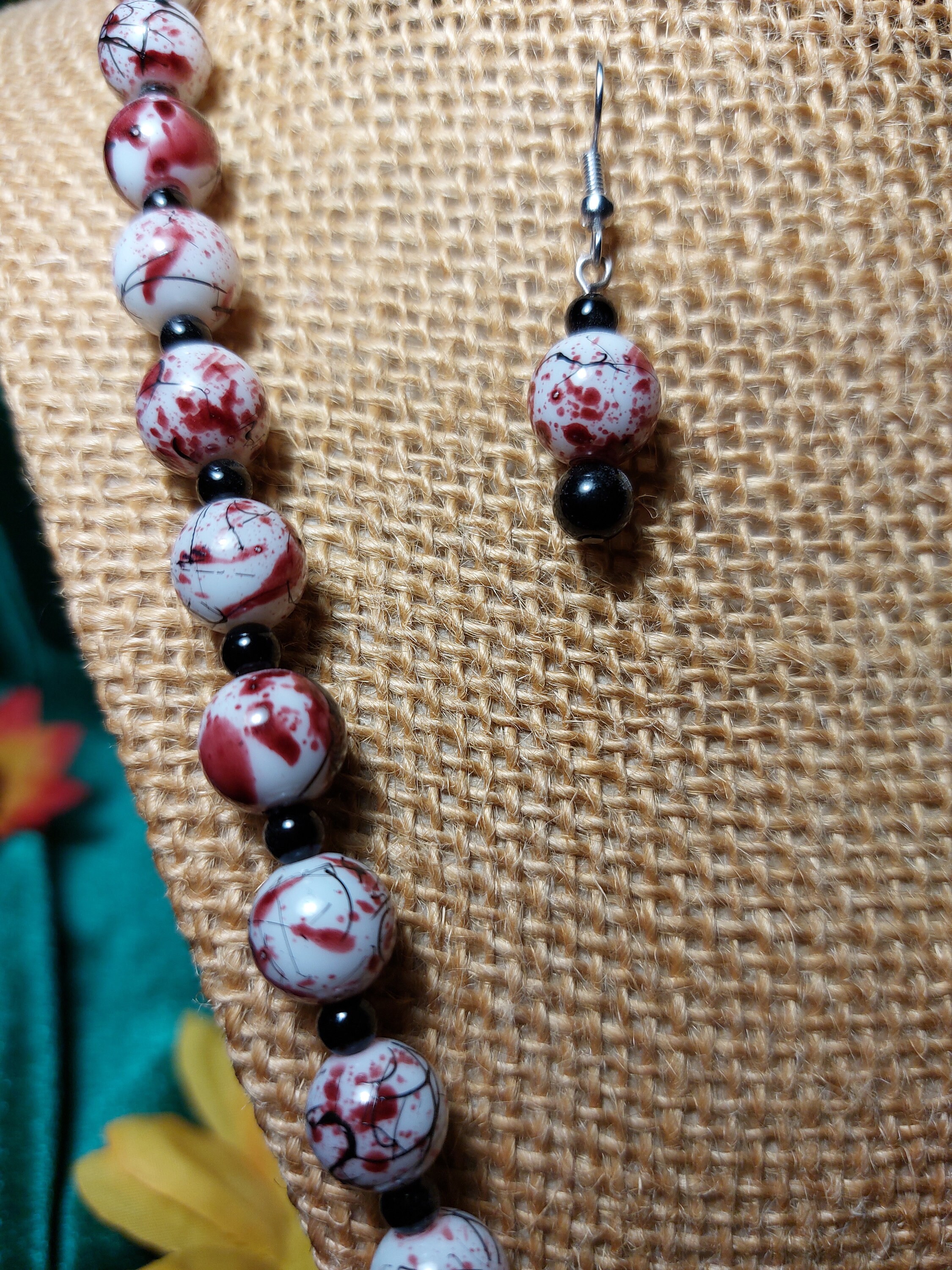 Set of "blood-splattered Pearls" Necklace and Earrings *glass Beads* - Etsy
