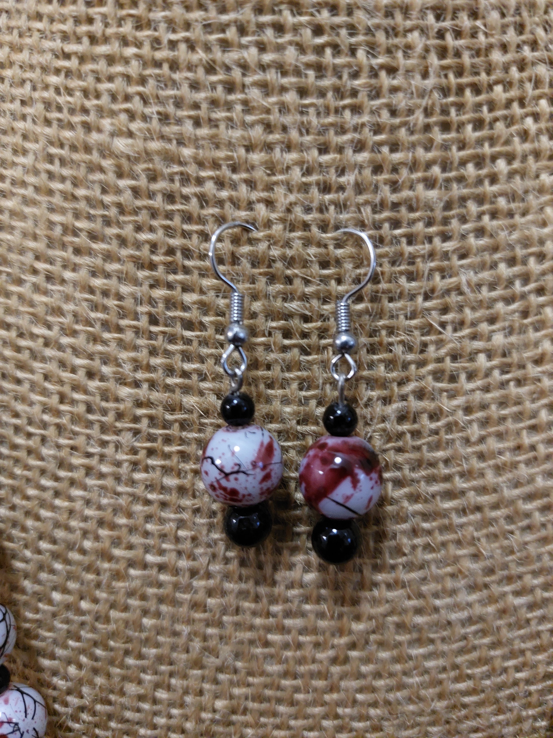 Set of "blood-splattered Pearls" Necklace and Earrings *glass Beads* - Etsy