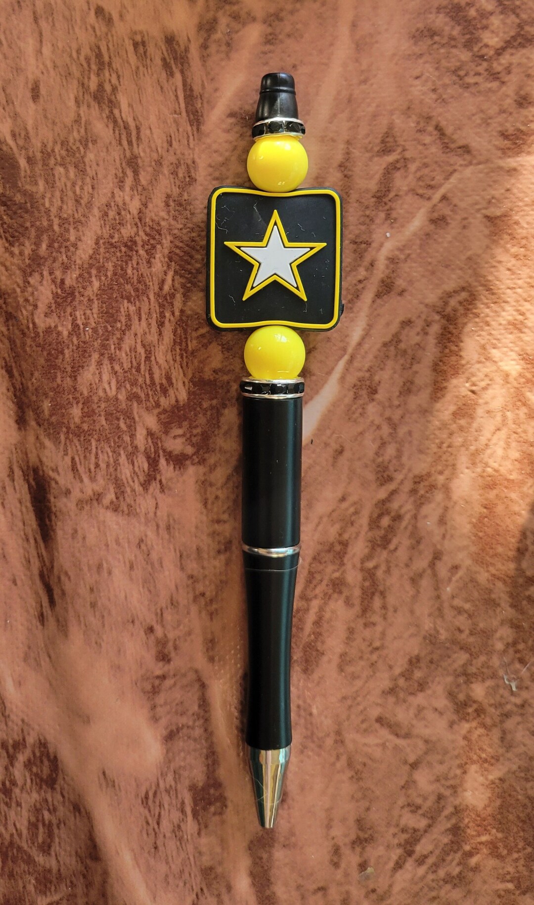 U.S. Army Military Beaded Pen - Pen - Black Ink - Charm Yellow Bead ...