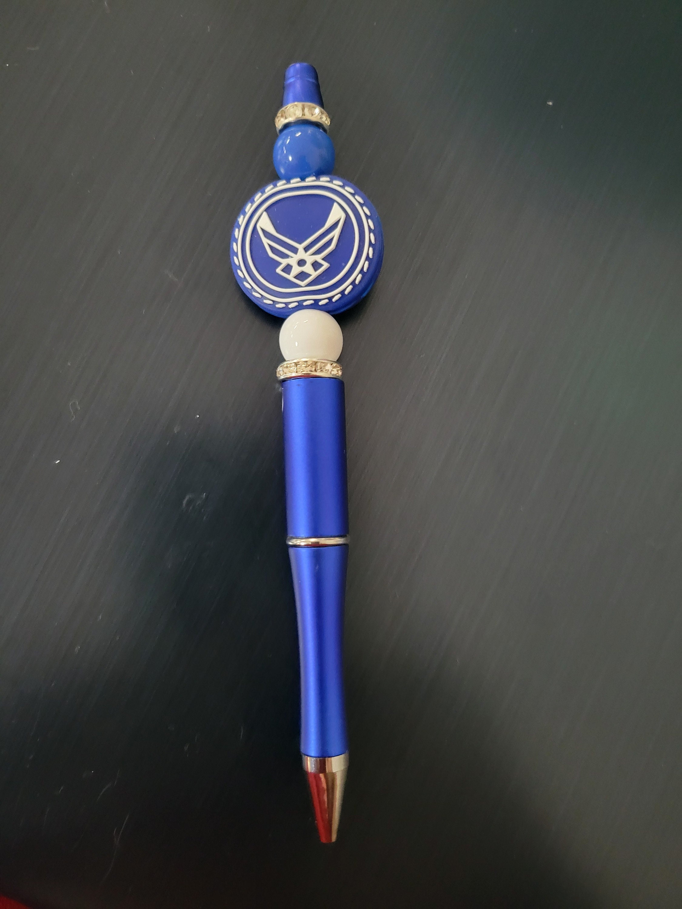 Air Force Military USA Beaded Pen - Pen - Black Ink - Charm White Blue ...