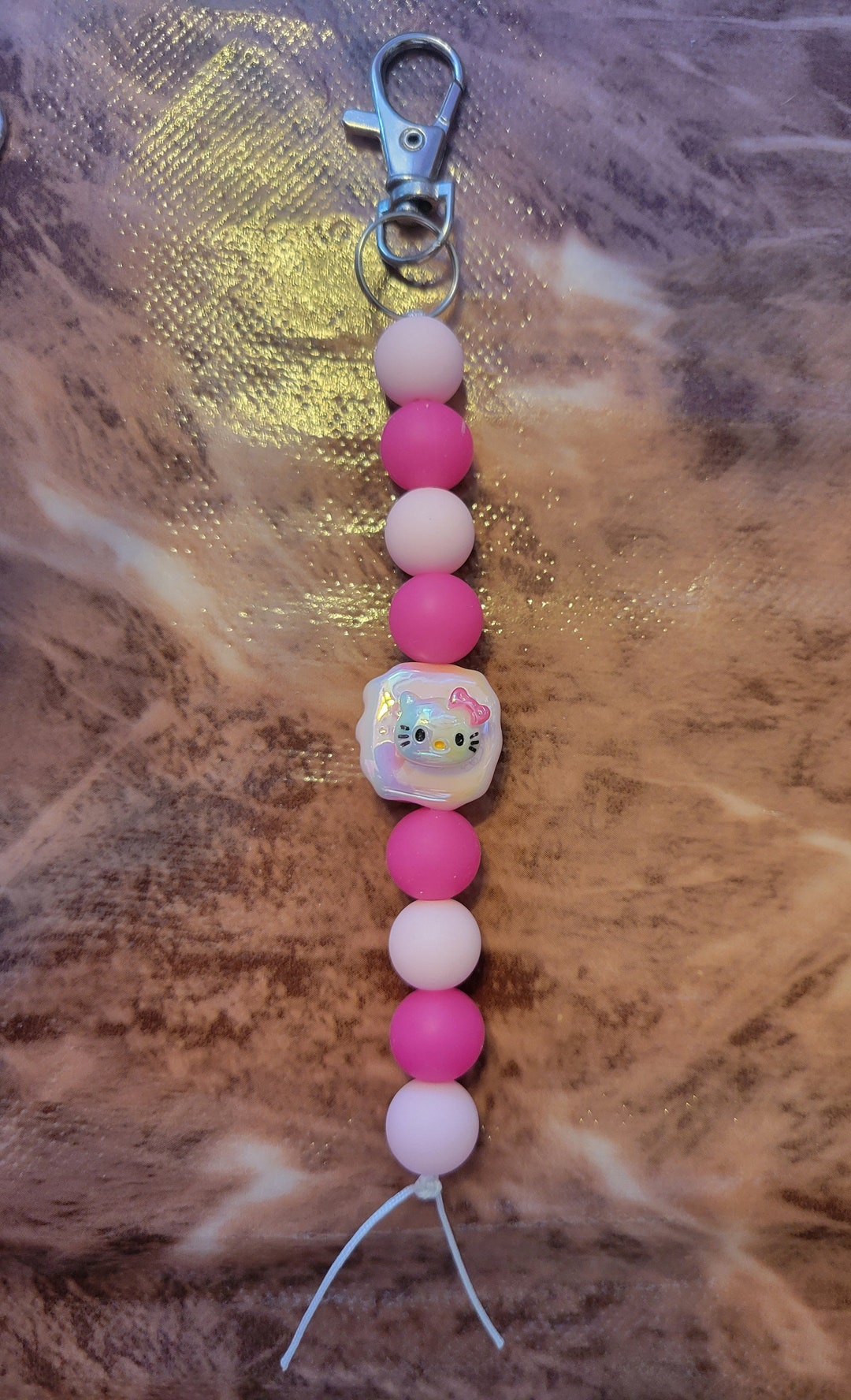 Hello Kitty Cake Bead Keychain Key Ring Chain Ring Keyring Charm Fob ...