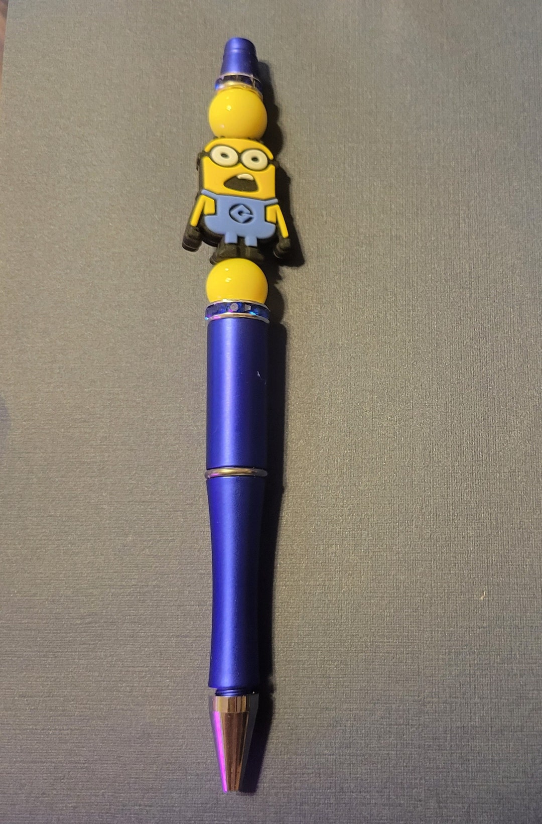 Minion Beaded Pen - Pen - Black Ink - Charm Blue Yellow Bead Beaded ...