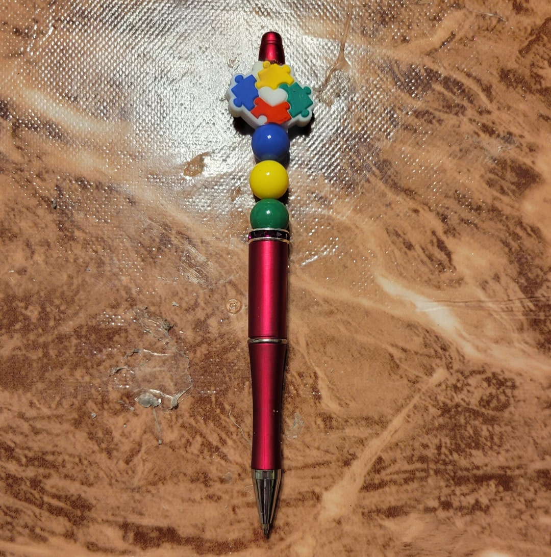 Autism Awareness Beaded Pen - Pen - Black Ink - Charm Red Yellow Green ...