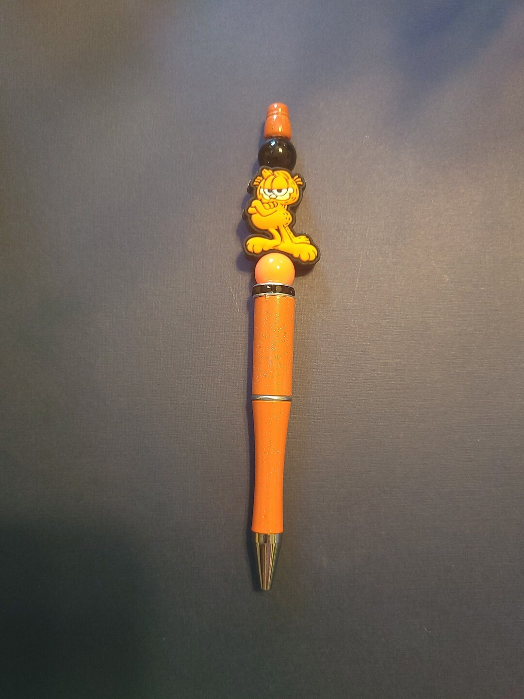 Garfield Beaded Pen - Pen - Black Ink - Charm Orange Black Bead Beaded ...