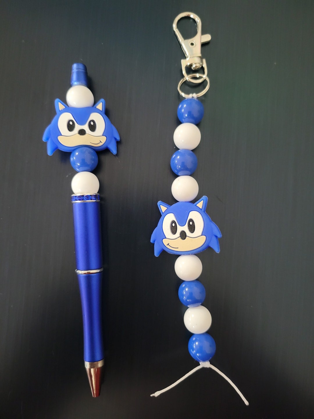 Blue Sonic the Hedgehog Keychain Pen & Set-key Ring Chain Keyring Black ...