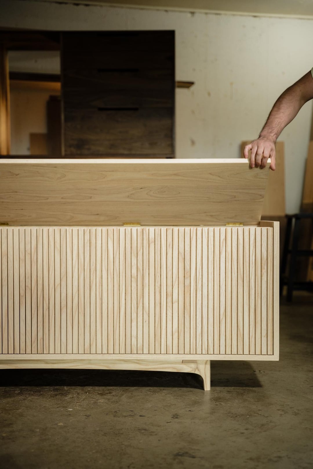 Hardwood Bench With Internal Storage. Mid Century Modern Storage ...