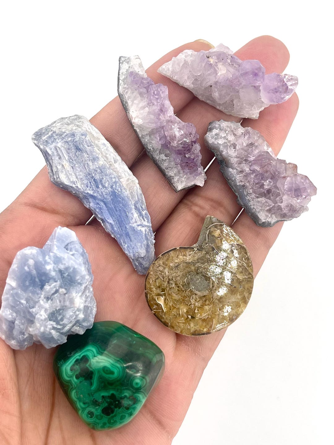 Crystal Collection Box With Purple Amethysts, Malachite, Kyanite, Blue ...