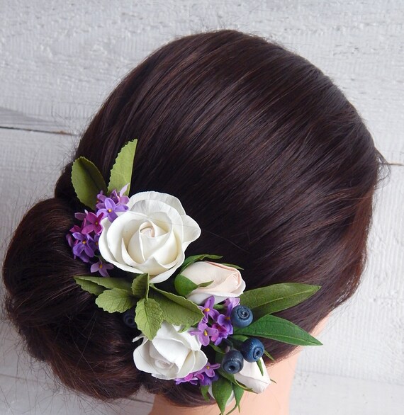 Purple flower hair piece store