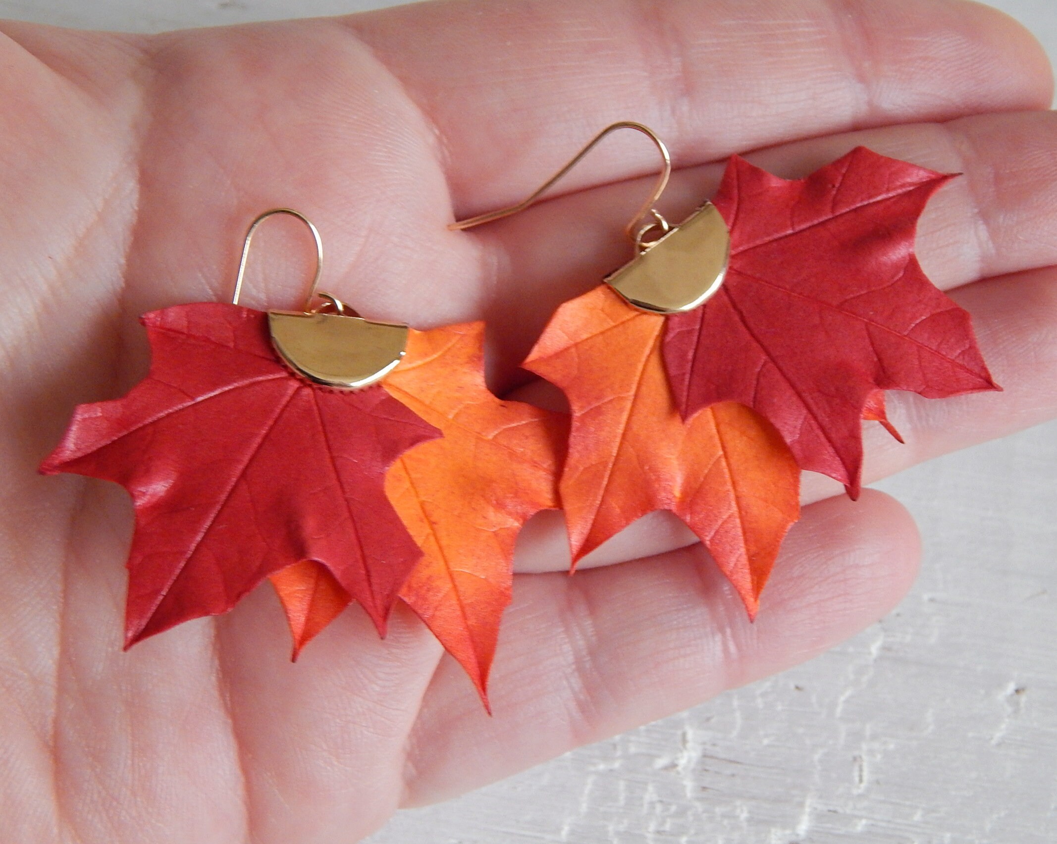 Canada Day maple leaf earrings Red orange botanical earrings | Etsy