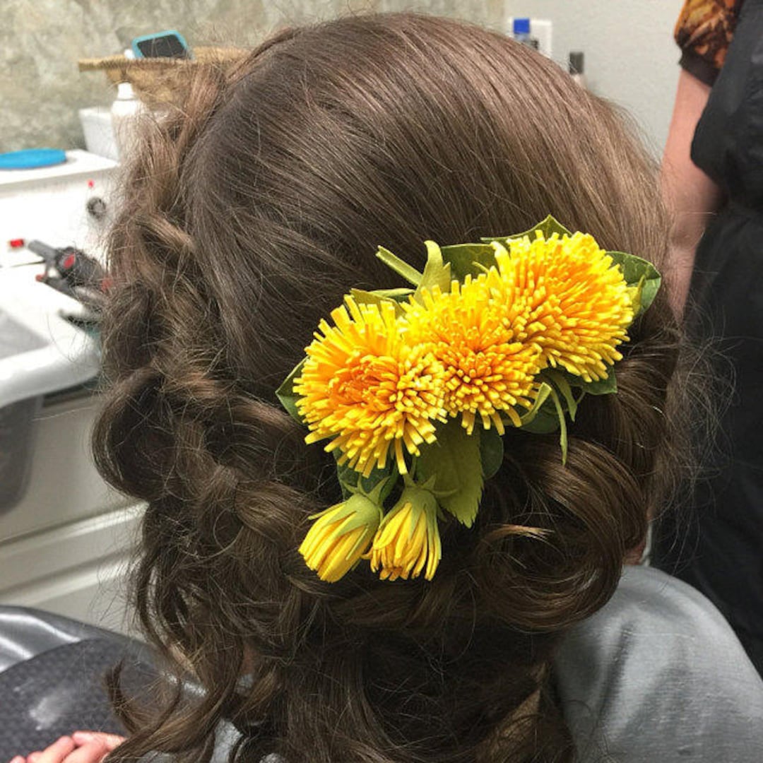 Yellow Dandelion Floral Hair Clip Flower Accessory Wildflower Hair Comb ...