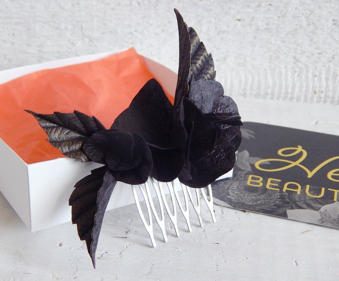 Black Flower Hydrangea Hair Comb Goth Hair Clip Gothic Wedding Head ...
