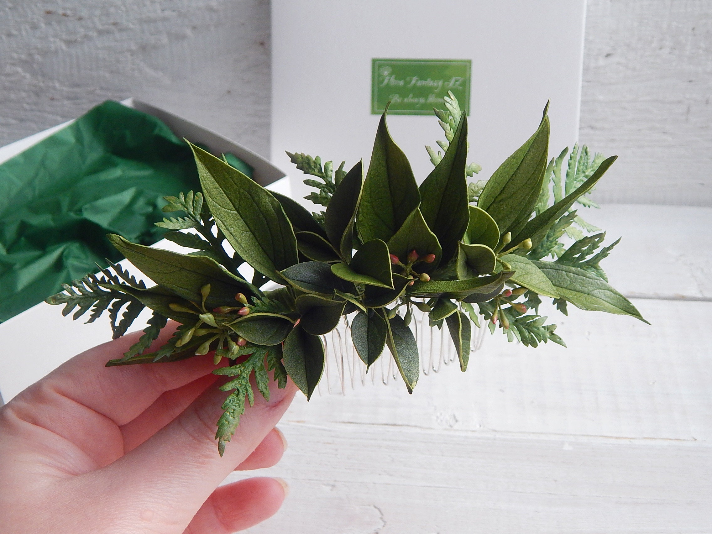 Bridal Hair Comb Greenery Wedding Headpiece Green Leaf Hair Clip Fern ...