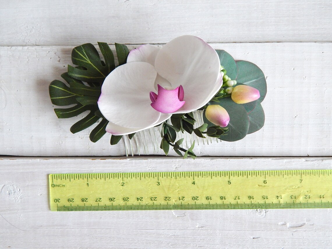 Tropical Wedding Headpiece Orchid Flower Hair Comb Floral Hair - Etsy