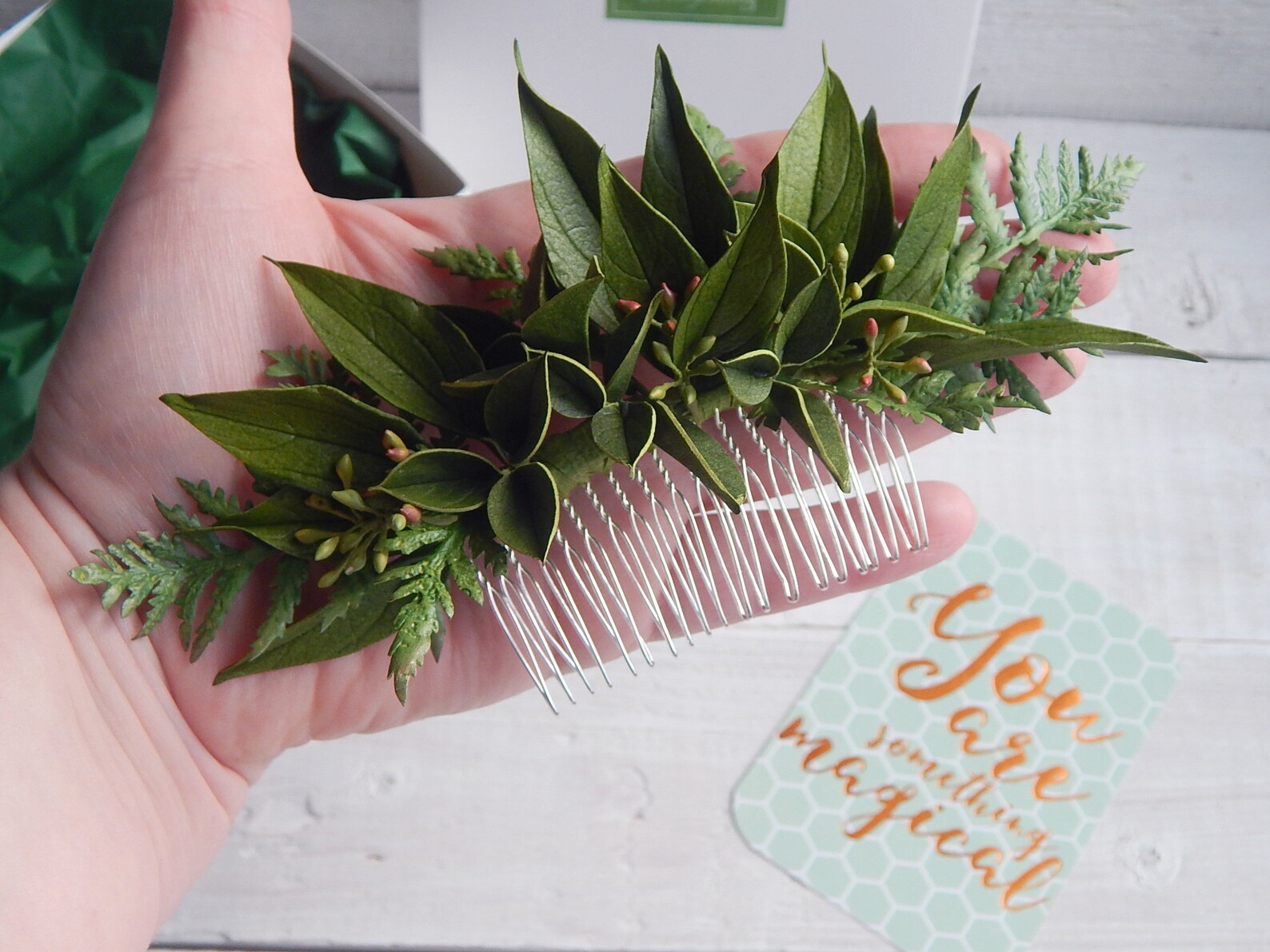 Bridal Hair Comb Greenery Wedding Headpiece Green Leaf Hair Clip Fern ...