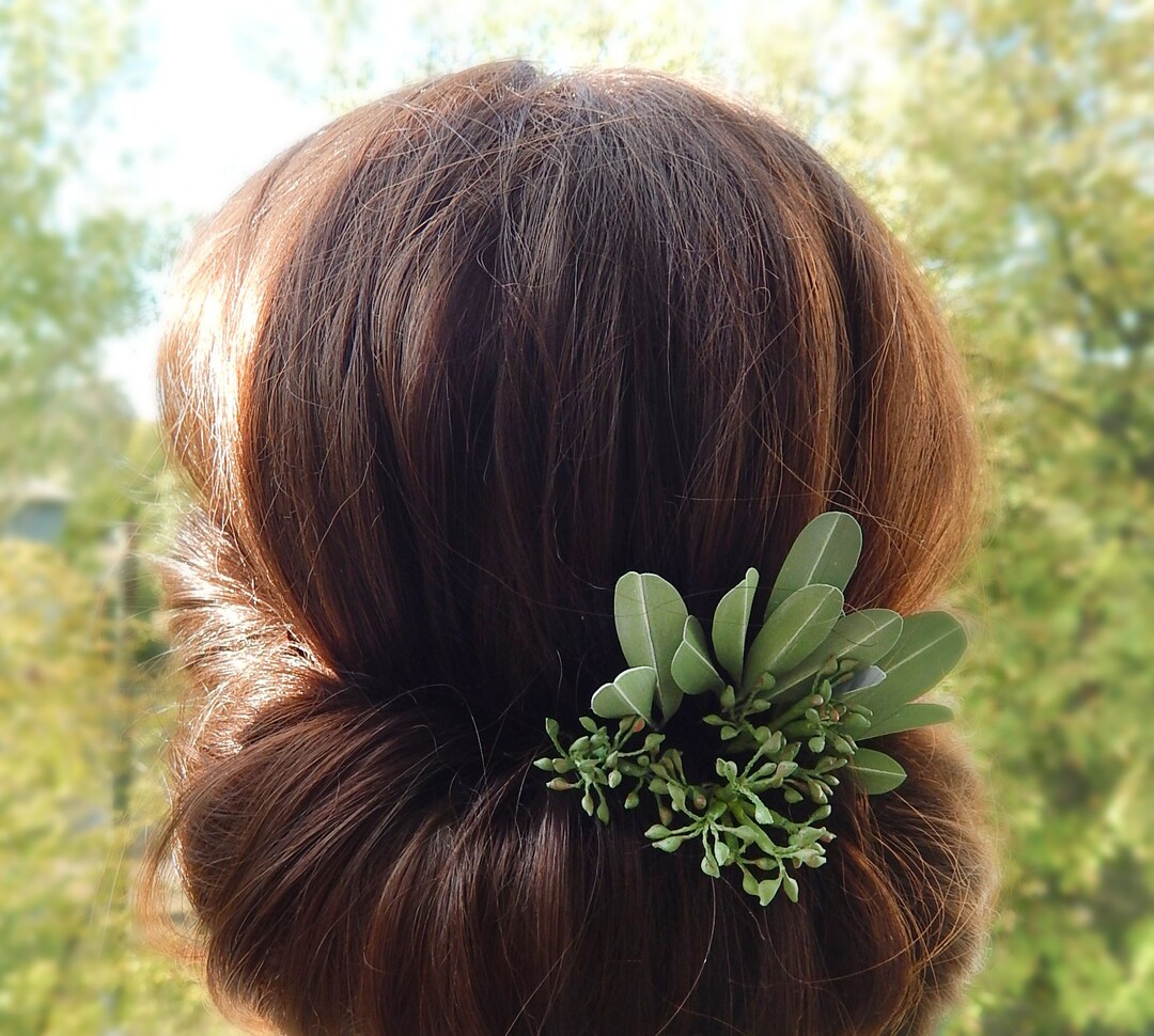Bridal Greenery Hair Piece Eucalyptus Hair Pins Green Olive Leaf ...
