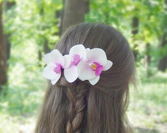 Tropical wedding headpiece Orchid flower hair comb Floral hair | Etsy