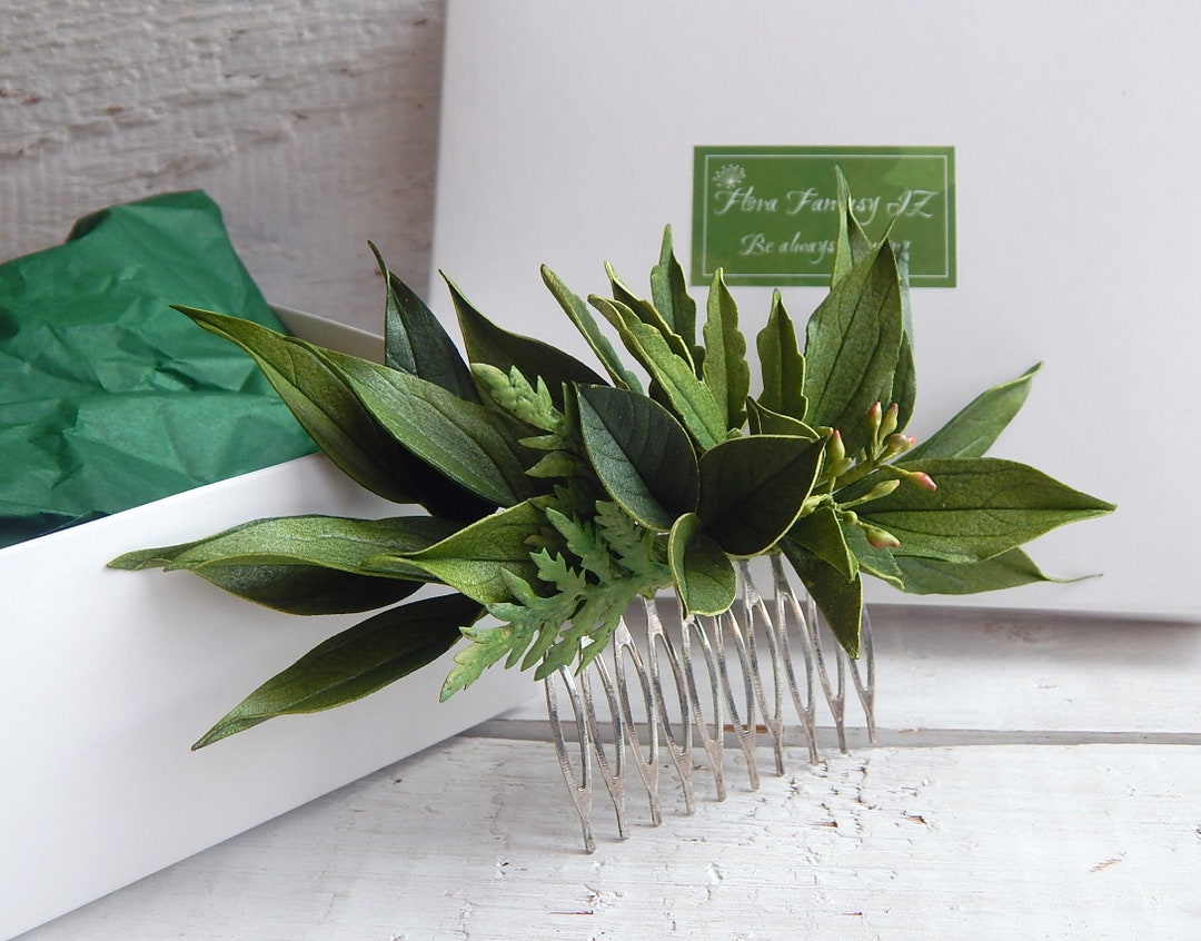 Greenery Wedding Hair Piece Green Leaf Hair Comb Bridal Floral ...