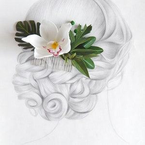 Tropical Wedding Headpiece Orchid Flower Hair Comb Floral Wedding Hair ...