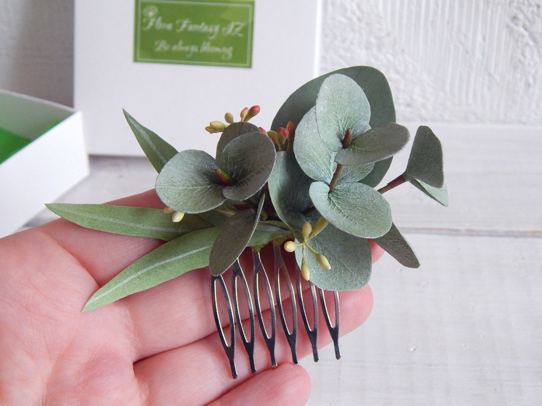 Greenery Eucalyptus Hair Comb Sage Green Wedding Headpiece Floral ...