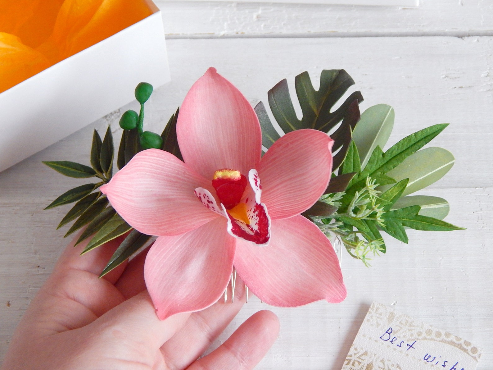 Blush Pink Flower Orchid Hair Comb Tropical Hair Clip Hawaiian - Etsy